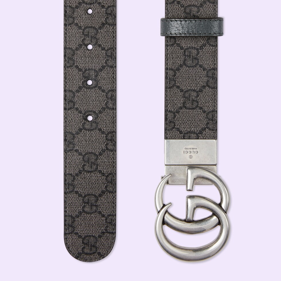 GG Marmont reversible belt in grey and black Supreme | GUCCI® AE