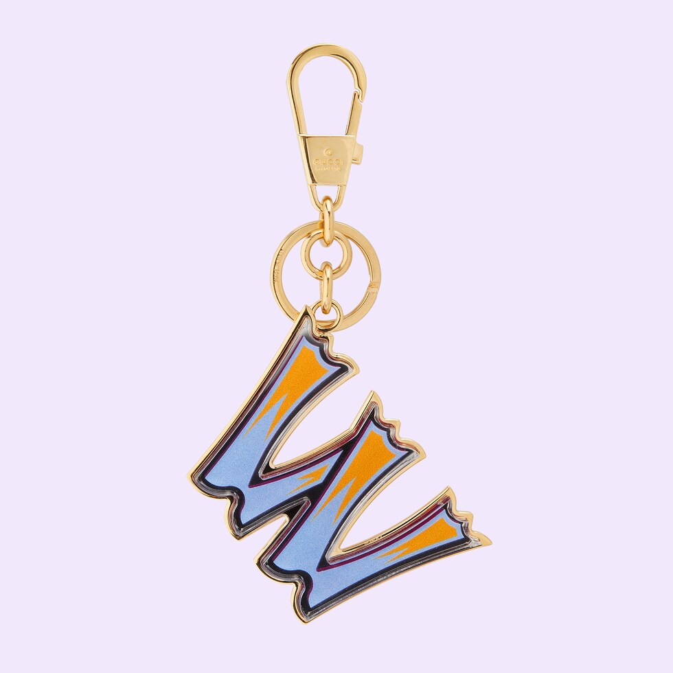 Letter W Plexiglas keychain in blue and orange | GUCCI® AE