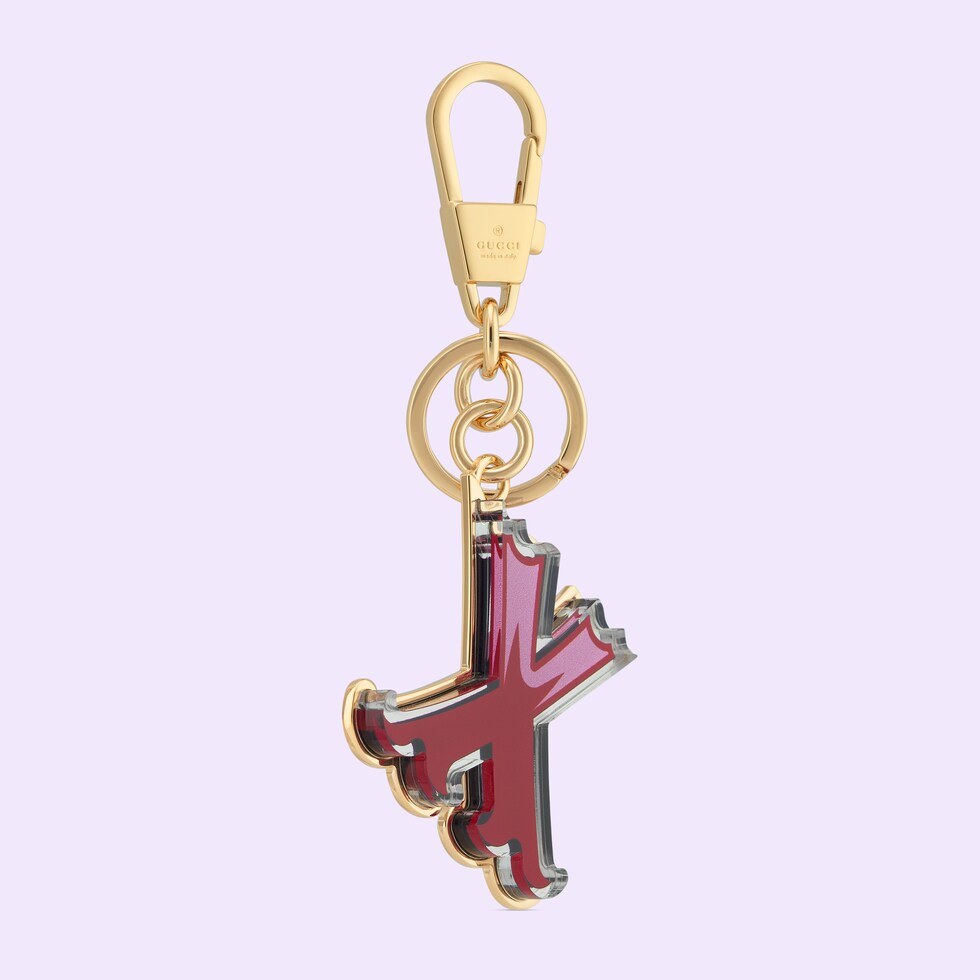 Letter X Plexiglas keychain in dark red and pink | GUCCI® PL