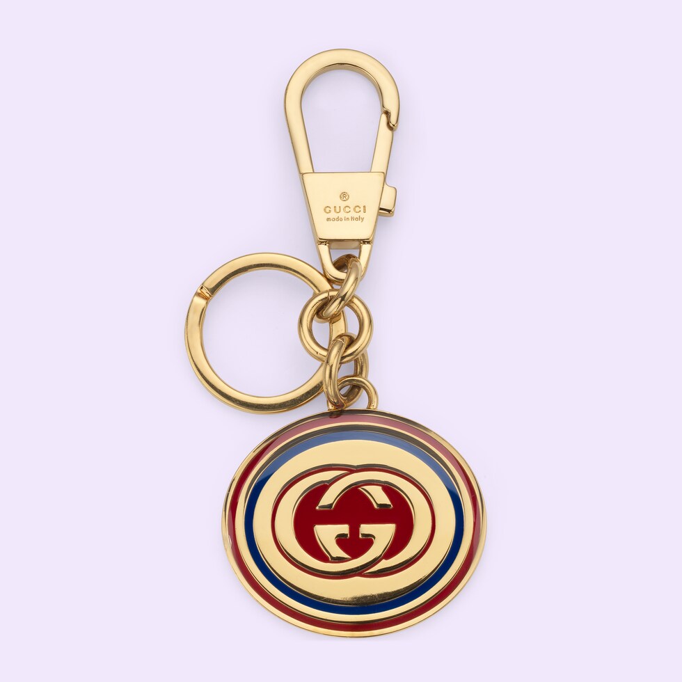 Enamel keychain with Interlocking G in red and blue metal | GUCCI® NL