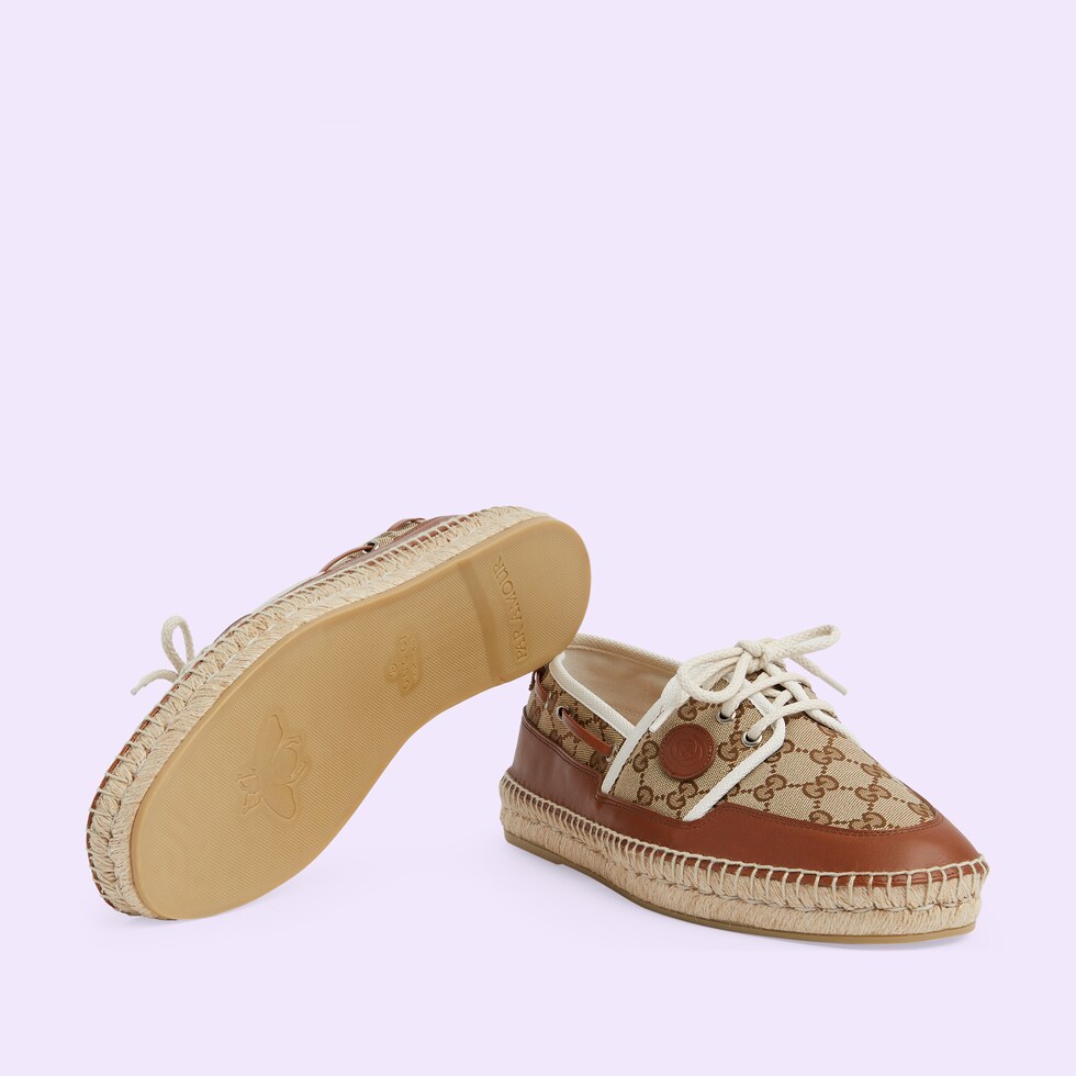 Men's lace-up GG shoe in camel and ebony GG canvas | GUCCI® UK