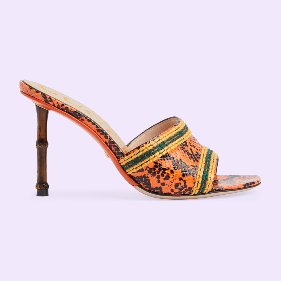 Women's python slide sandal in orange leather | GUCCI® AE
