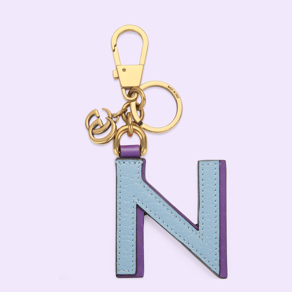 Letter N keychain in light blue and purple leather | GUCCI® SG