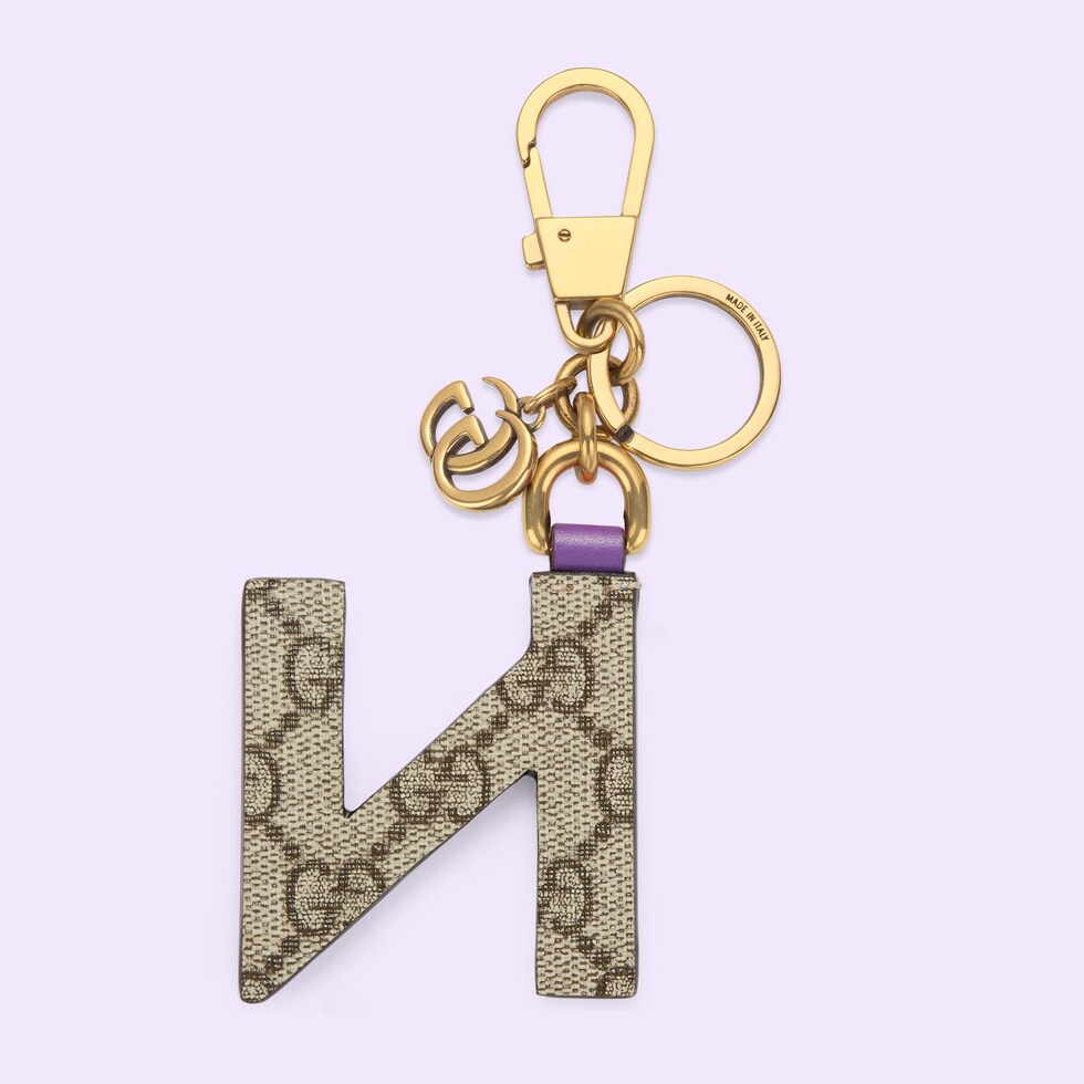 Letter N keychain in light blue and purple leather | GUCCI® SG