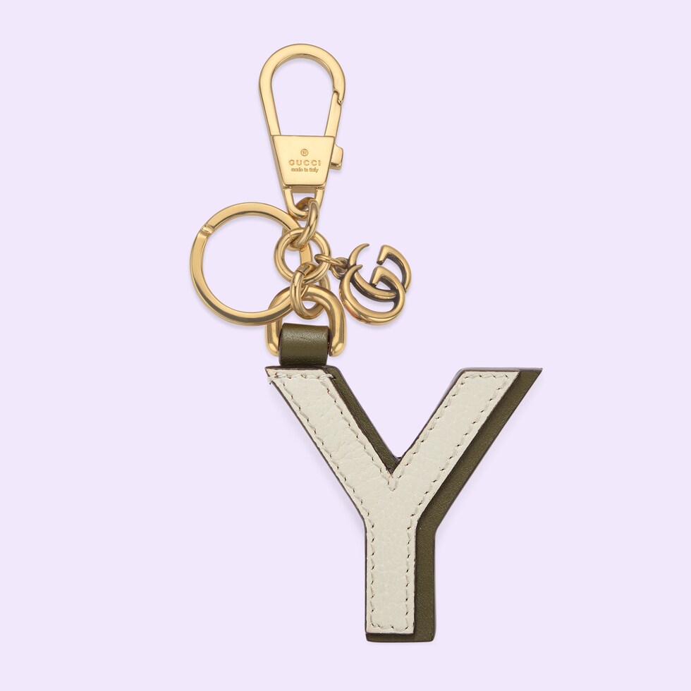 Letter Y keychain in white and green leather | GUCCI® AE