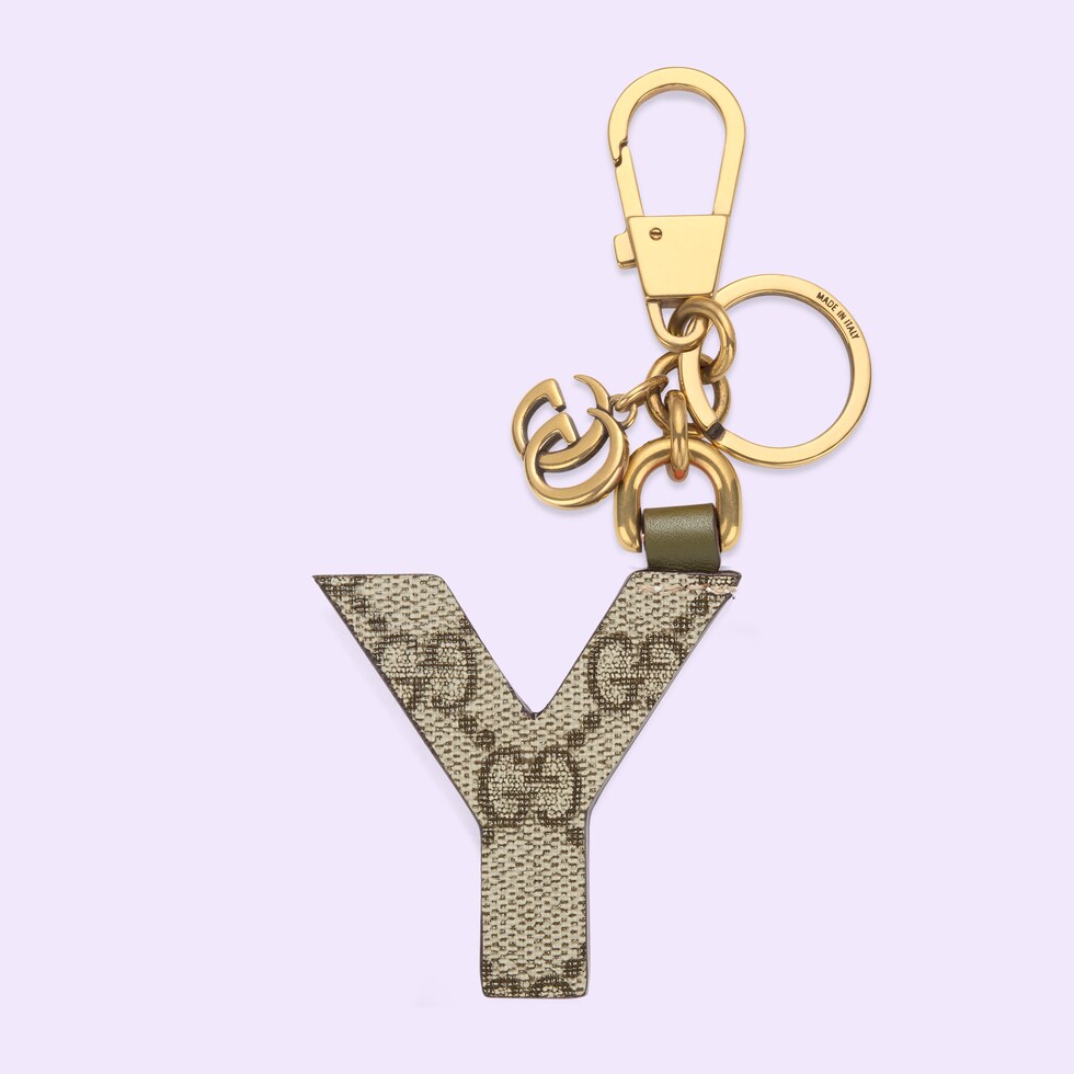 Letter Y keychain in white and green leather | GUCCI® AE