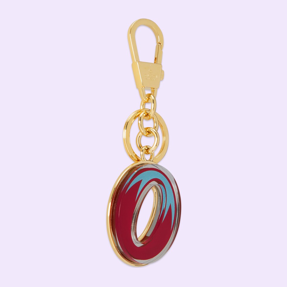 Letter O Plexiglas keychain in brown and acquamarine | GUCCI® AE