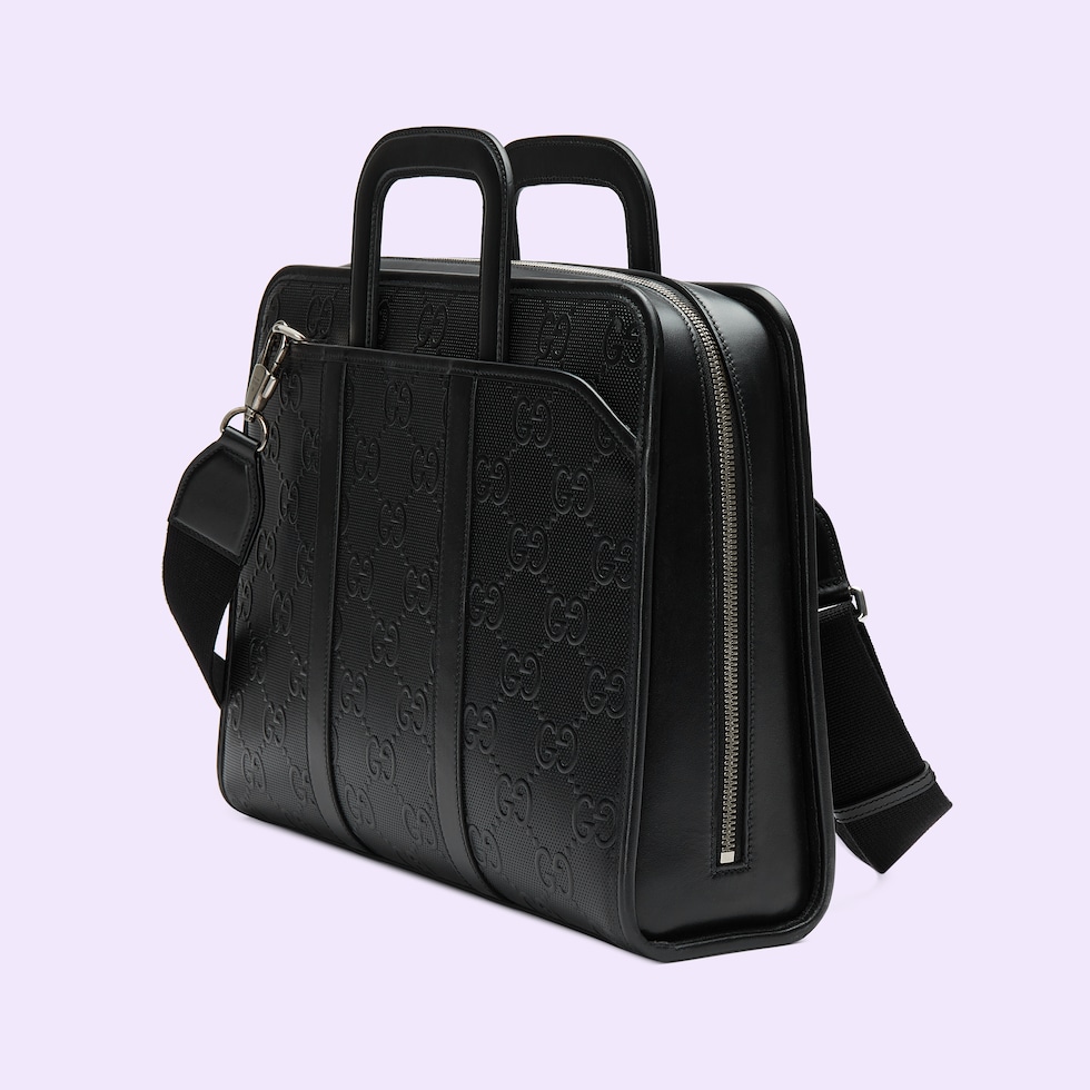 GG embossed briefcase in black leather | GUCCI® AE
