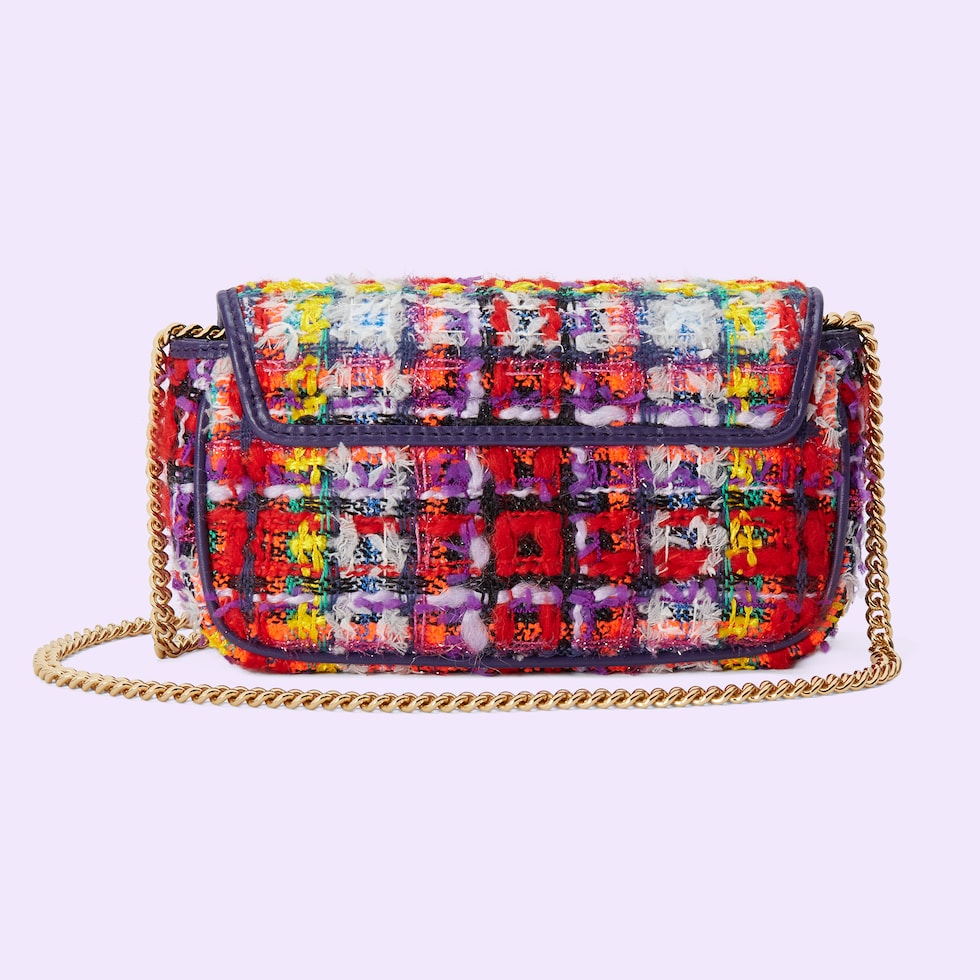 GG Marmont super mini bag in red and multicolour tweed | GUCCI® AE