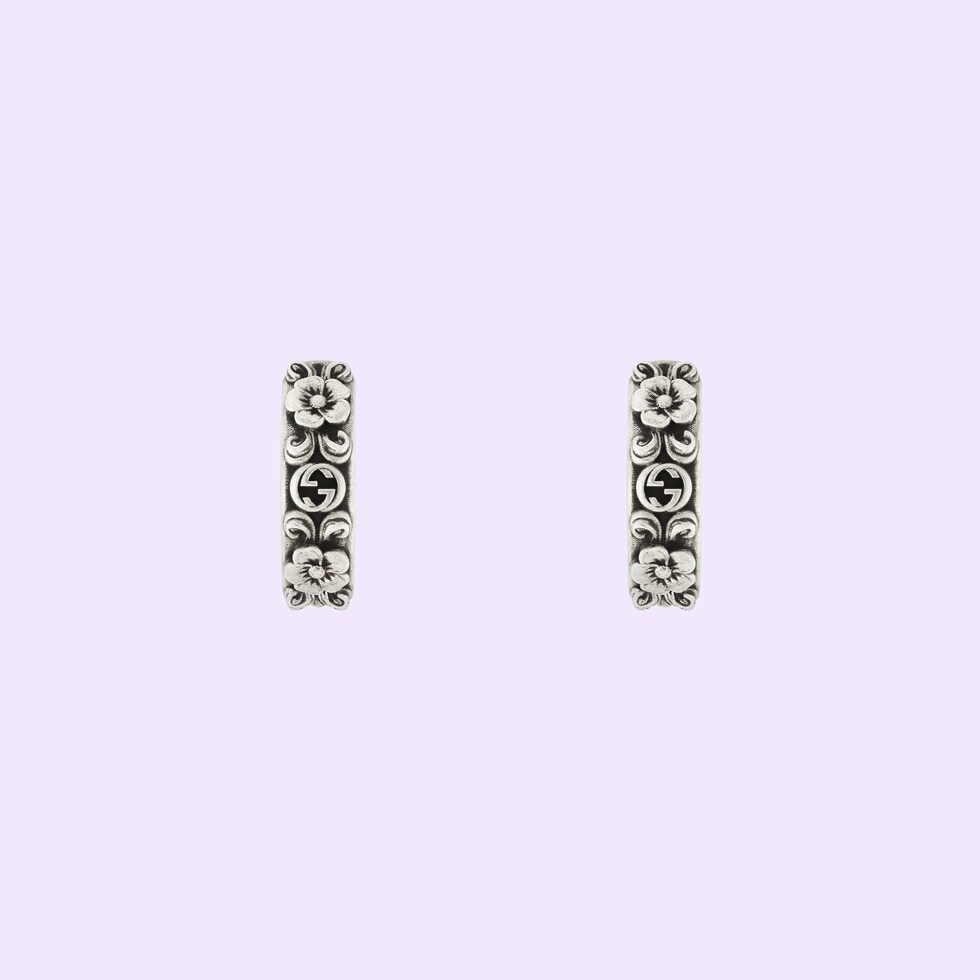 Interlocking G and flower earrings in 925 sterling silver | GUCCI® SG