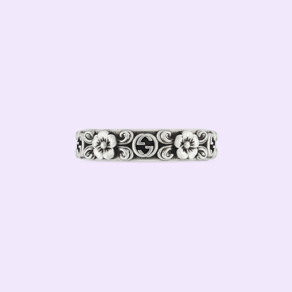 Interlocking G and flower ring in 925 sterling silver | GUCCI® NL