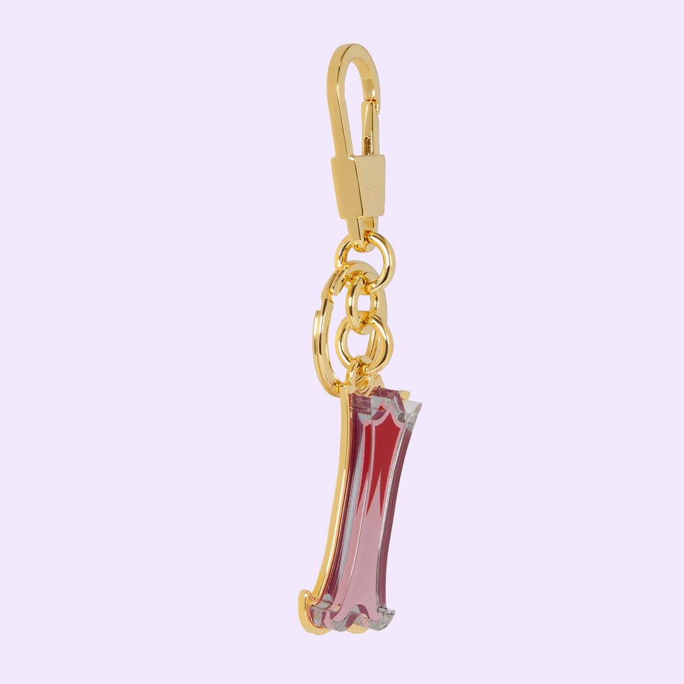Letter I Plexiglas keychain in pink and gold | GUCCI® SG