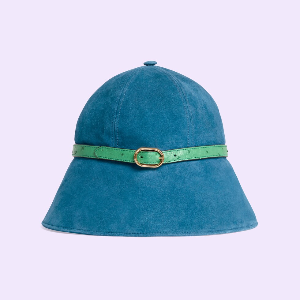 Suede bucket hat in blue | GUCCI® AE