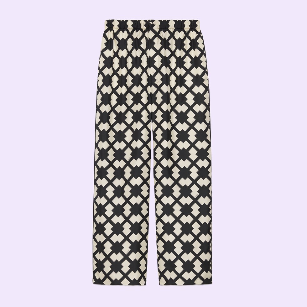 Rhombus tile silk pant in black and white | GUCCI® AE