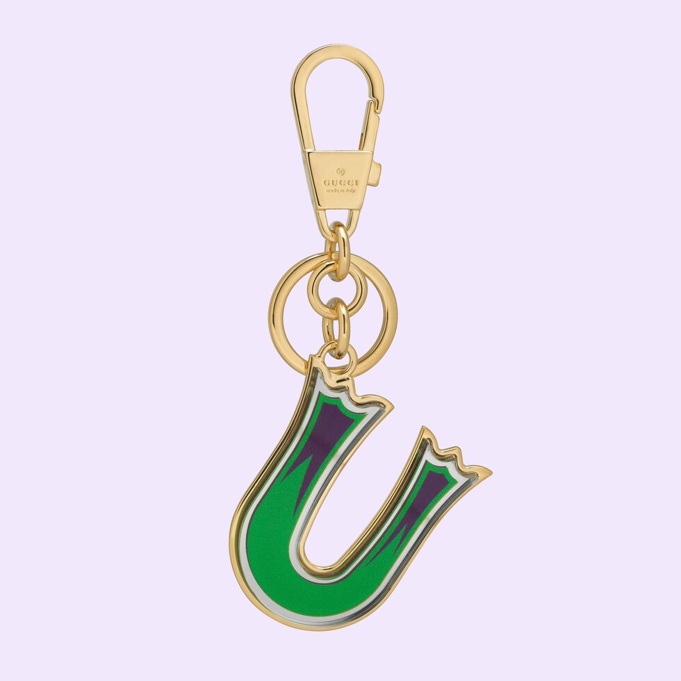 Letter U Plexiglas keychain in green and blue | GUCCI® AE