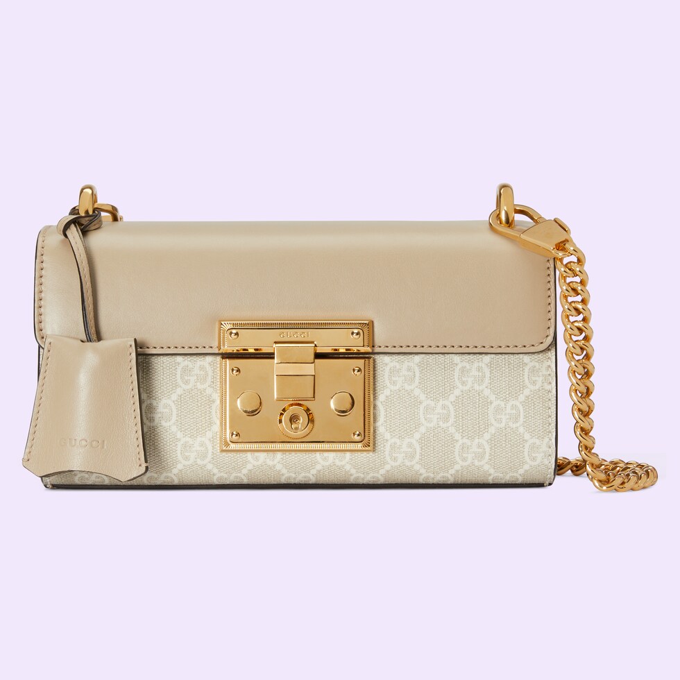 Padlock Mini shoulder bag in beige and white Supreme | GUCCI® AE