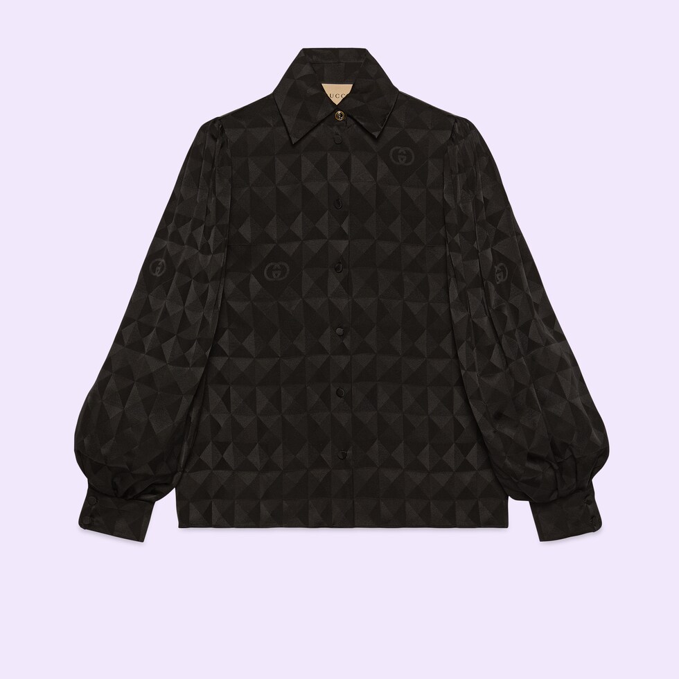 Geometric GG crêpe satin shirt in black | GUCCI® SG