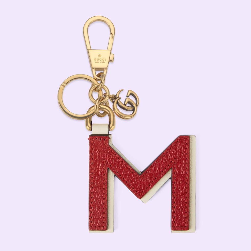Letter M keychain in red and white leather | GUCCI® SG