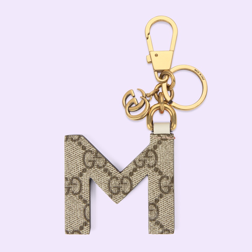 Letter M keychain in red and white leather | GUCCI® SG
