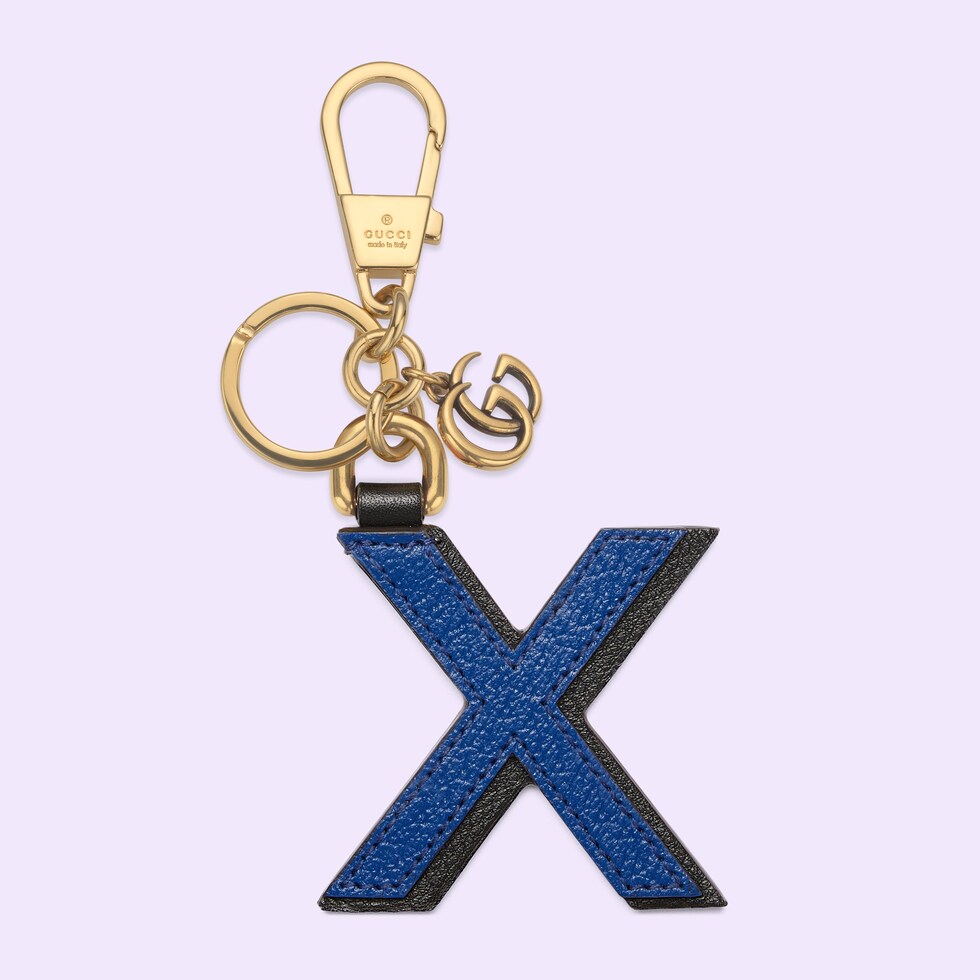Letter X keychain in dark blue and black leather | GUCCI® SG