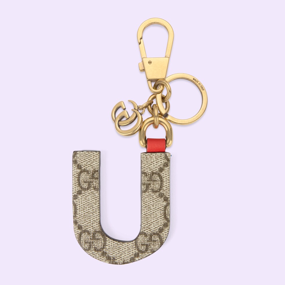 Letter U keychain in blue and red leather | GUCCI® AE