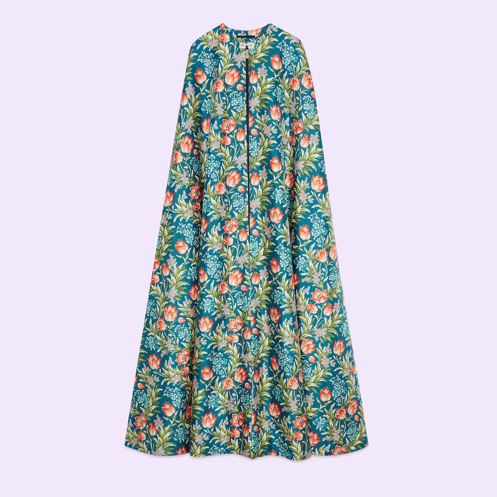 Gucci Nojum silk cape in turquoise | GUCCI® UK