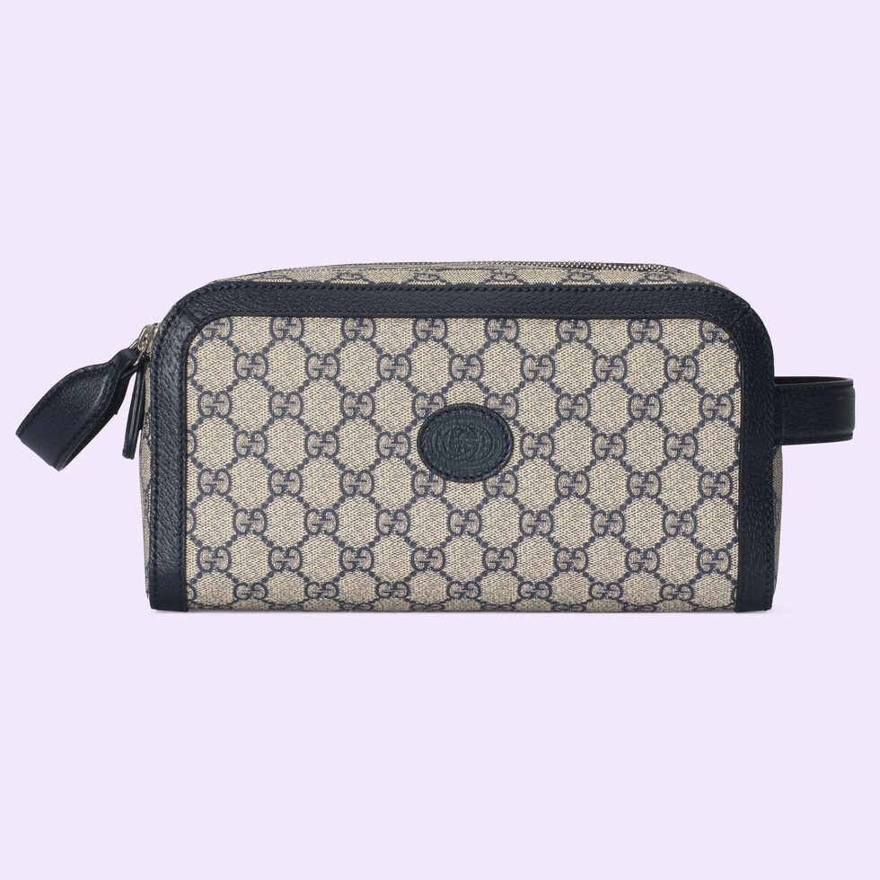 Toiletry case with Interlocking G in beige and blue Supreme | GUCCI® AE