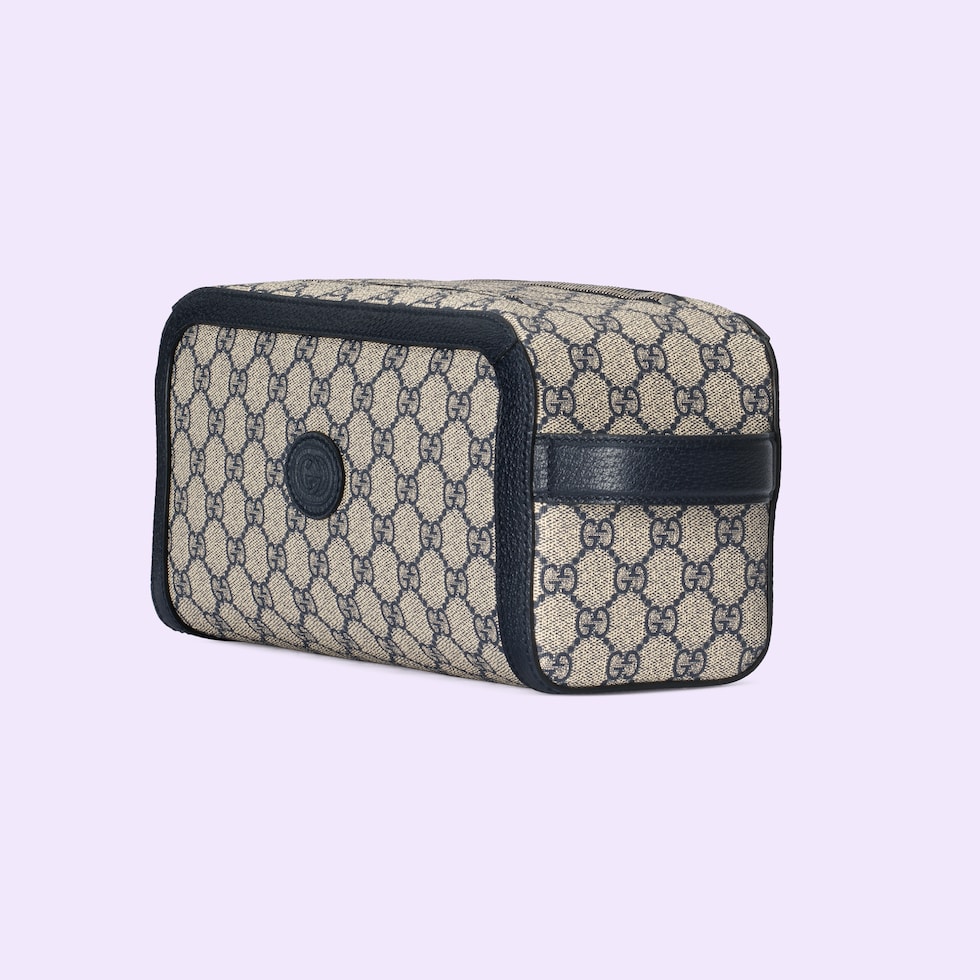 Toiletry case with Interlocking G in beige and blue Supreme | GUCCI® AE