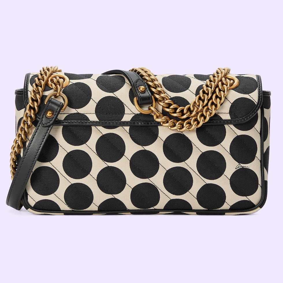 GG Marmont polka dot shoulder bag in ivory linen | GUCCI® NO