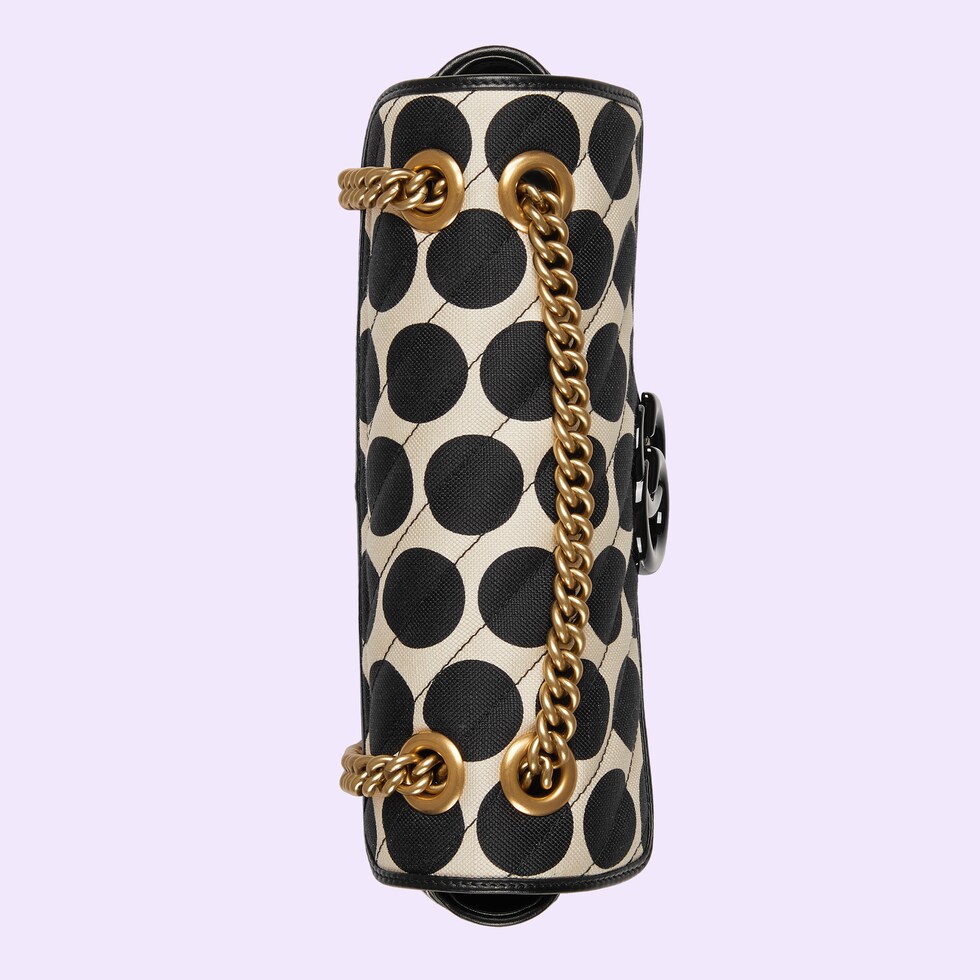 GG Marmont polka dot shoulder bag in ivory linen | GUCCI® HU