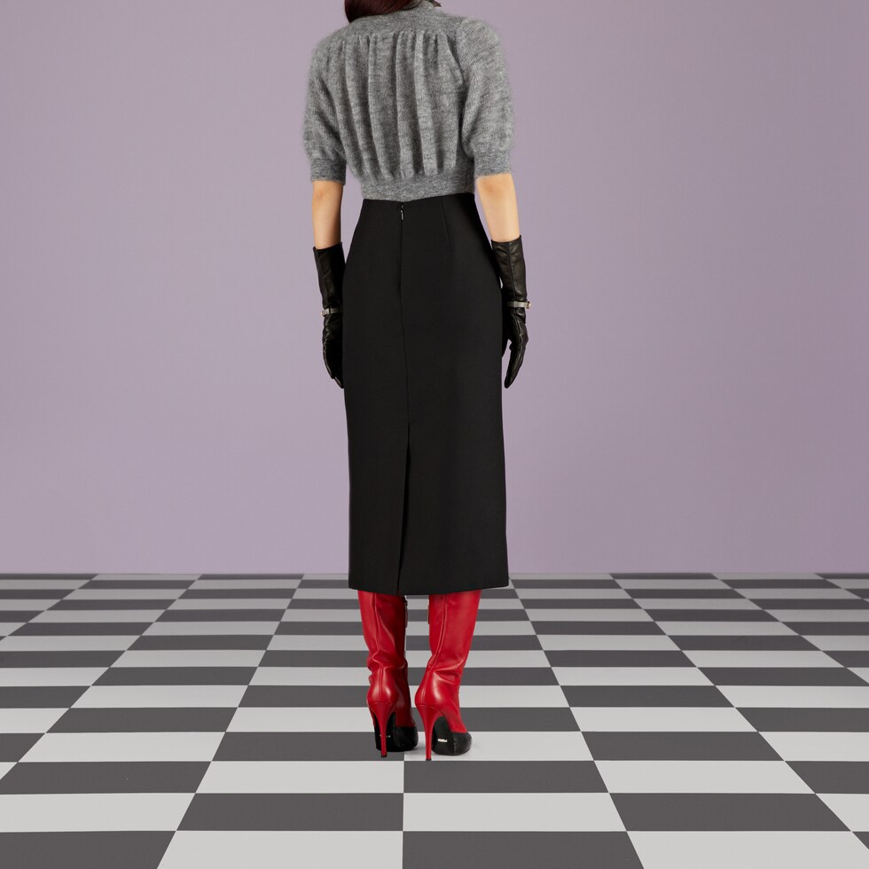 Wool skirt with draping in black | GUCCI® TR