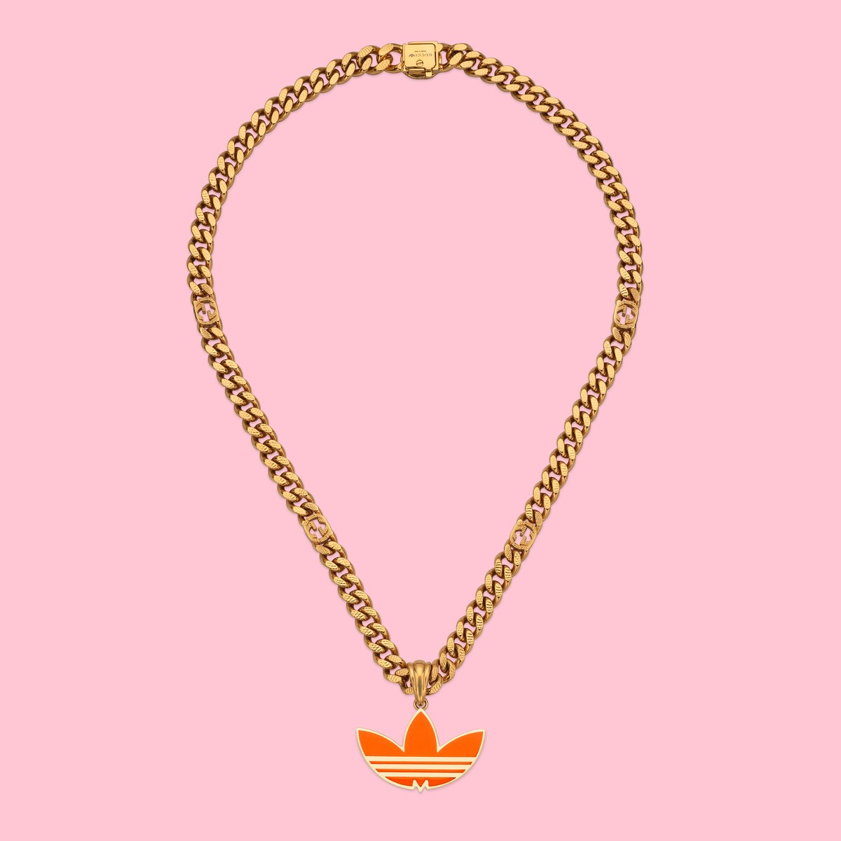 adidas x Gucci gourmette necklace with Trefoil pendant in yellow gold ...