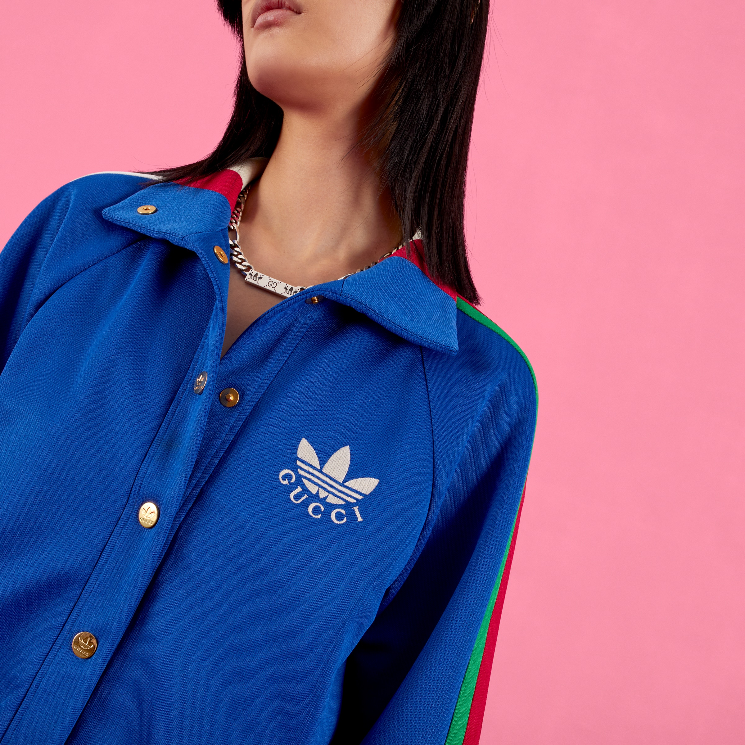 adidas x Gucci cropped jacket in cobalt blue | GUCCI® BE