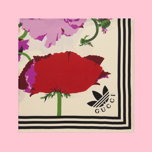 adidas x Gucci maxi flower print silk scarf in ivory and pink | GUCCI® TH