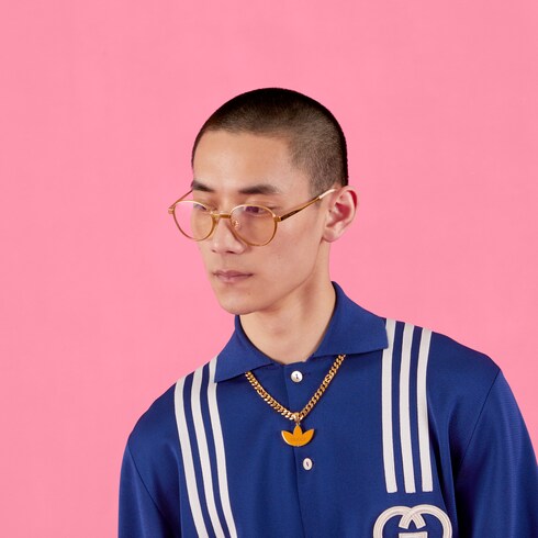 adidas x Gucci gourmette necklace with Trefoil pendant in yellow gold ...