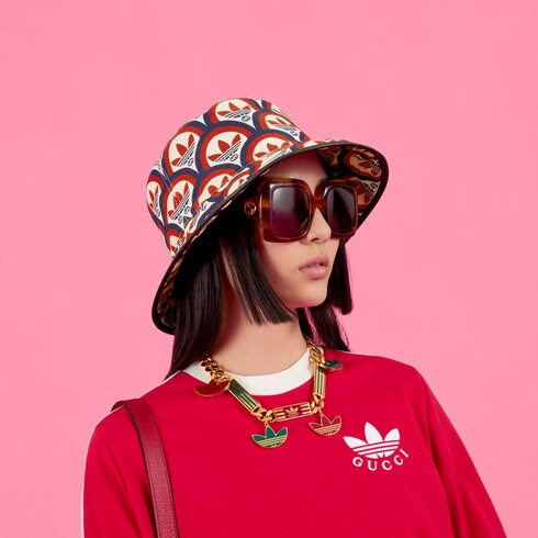 adidas x Gucci gourmette necklace with Gucci Trefoil enamel in yellow ...