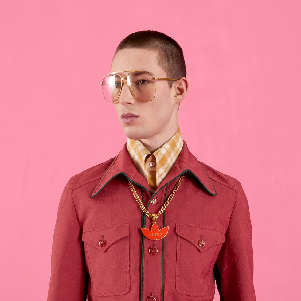 adidas x Gucci gourmette necklace with enamel Trefoil pendant in yellow ...