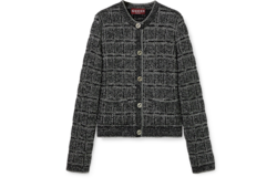 Wool and lamé check jacquard cardigan in white and gold Wool and lamé check jacquard cardigan in white and gold