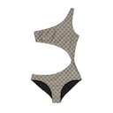 GG stretch jersey swimsuit in beige and ebony | GUCCI® US