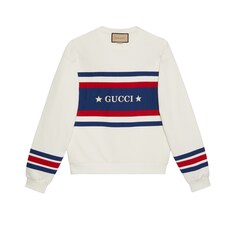 Felpa in jersey di cotone con ricamo in color gesso | GUCCI® Italia