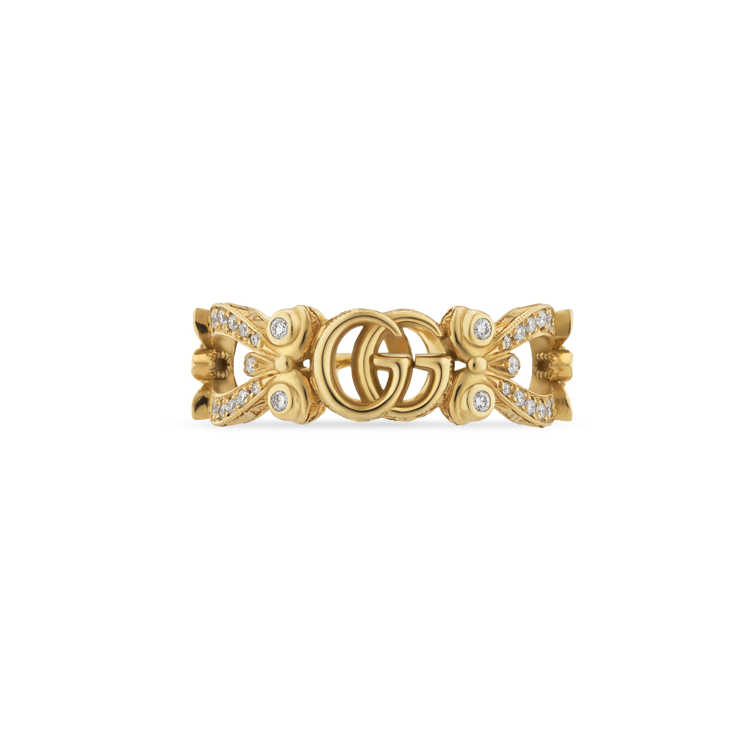 Gucci Flora 18k Ring With Pavé Diamonds, Size 11, Yellow Gold, Yellow ...