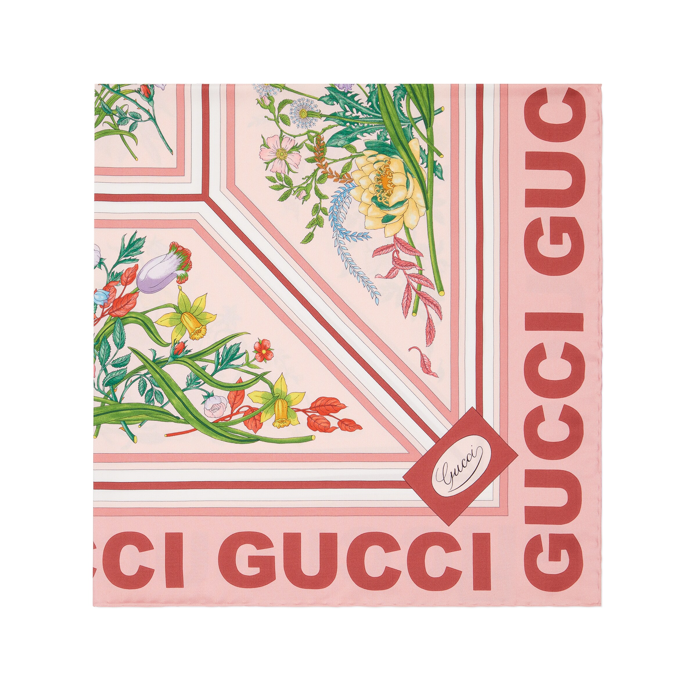 Gucci Pink Floral Print Silk Scarf | ModeSens