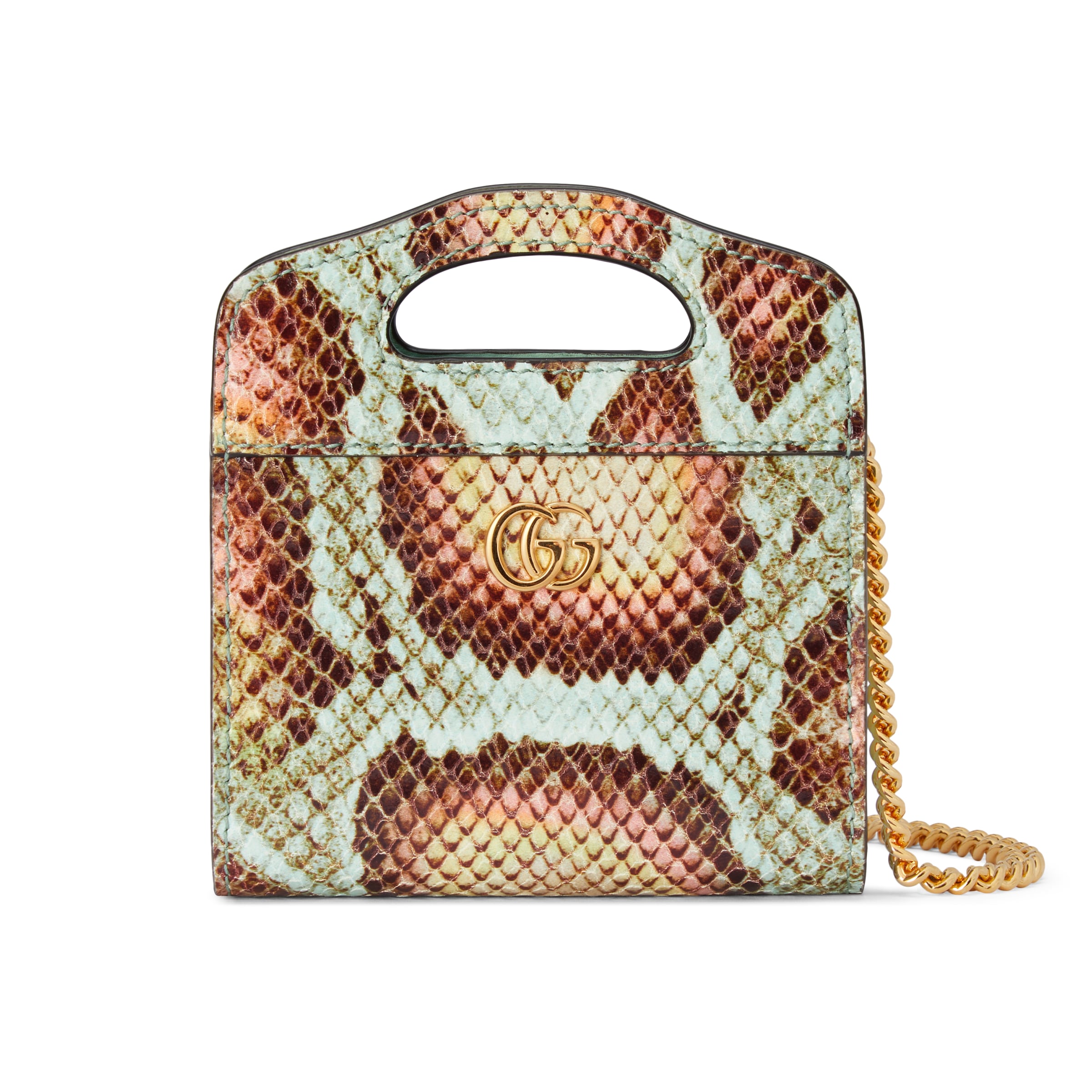 Gucci Gg Marmont Top Handle Python Card Case Wallet In Neutral | ModeSens