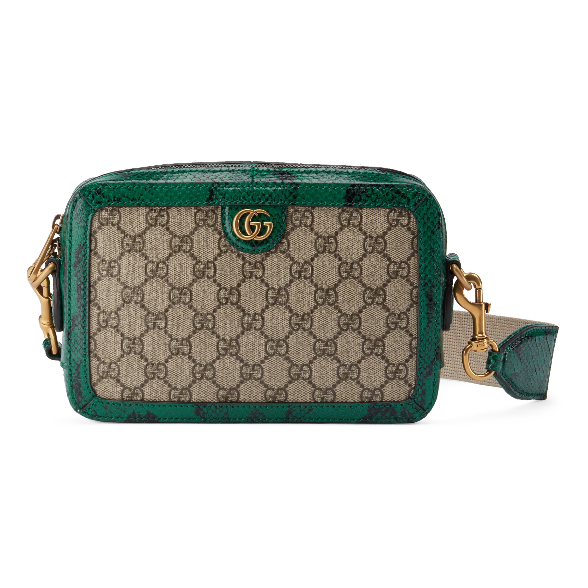 Gucci Python Trim Shoulder Bag With Double G In Beige | ModeSens