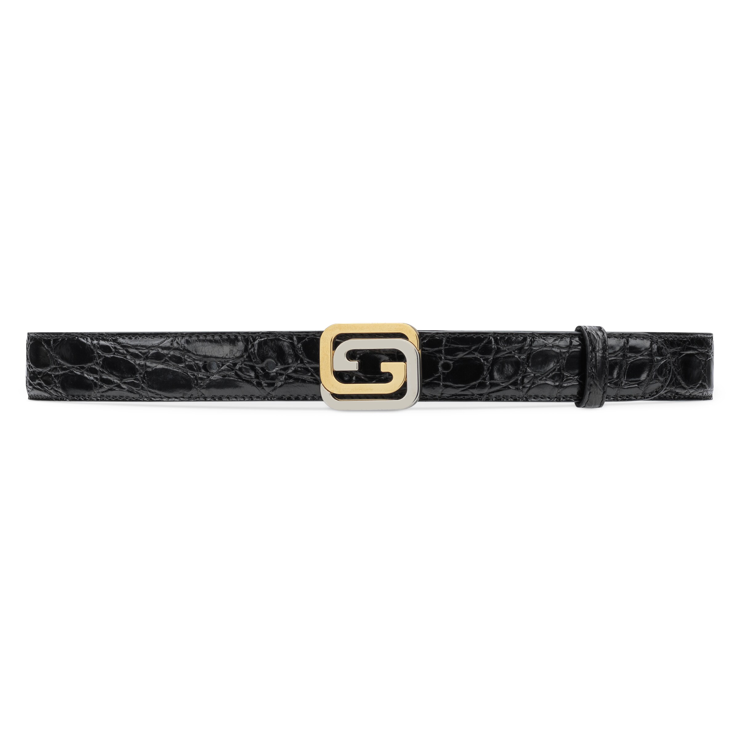 Gucci Caiman Belt With Squared Interlocking G In Black | ModeSens