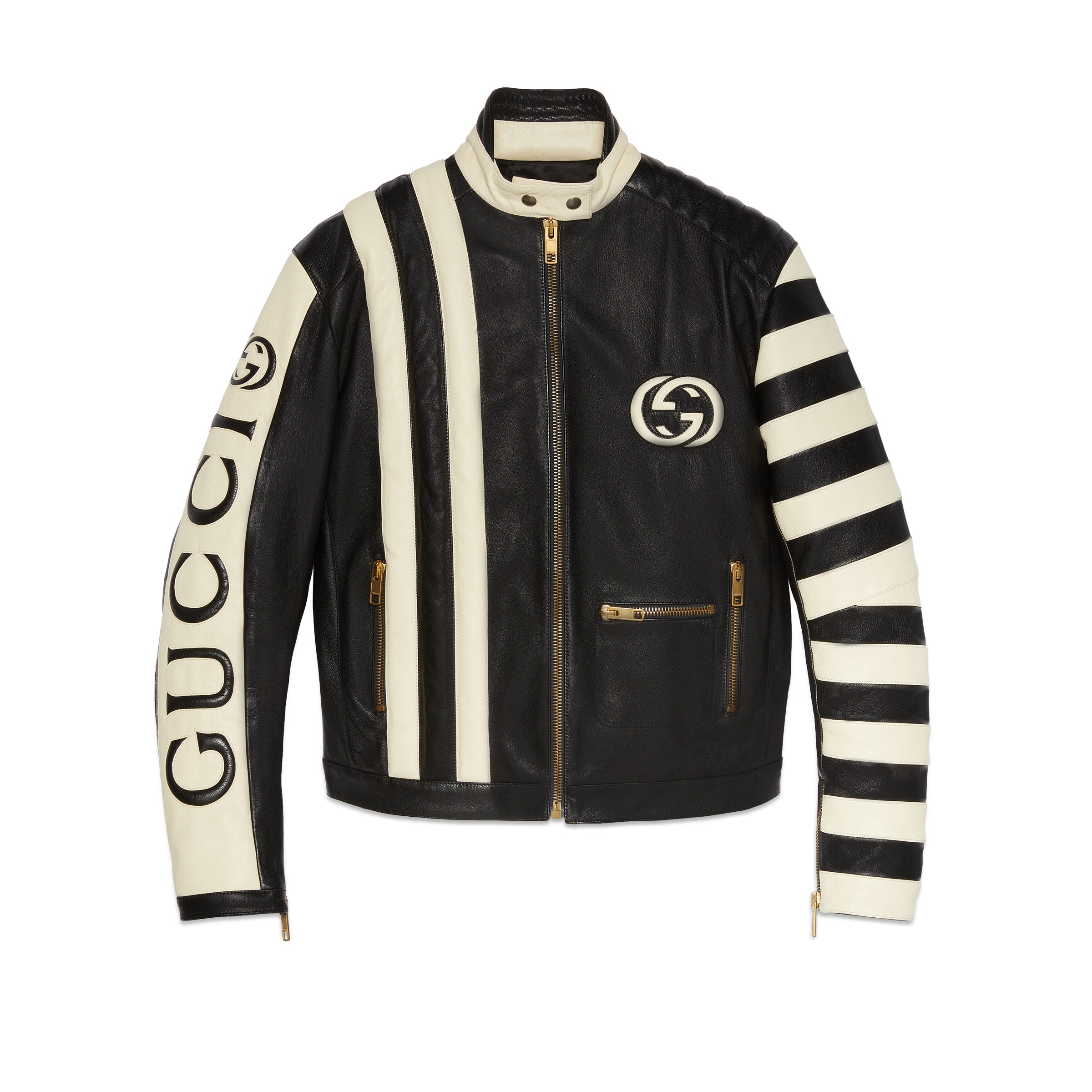 Gucci Goat Leather Biker Jacket With Script In Black | ModeSens