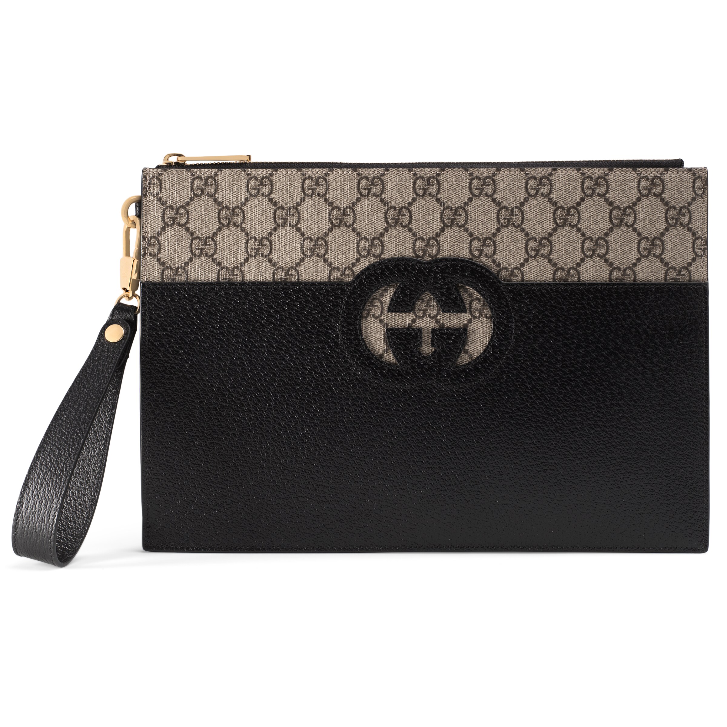 Gucci Pouch With Cut-out Interlocking G In Schwarz | ModeSens