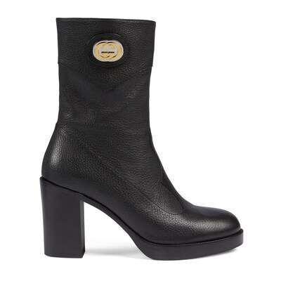 Black Women's ankle boot with Interlocking G | GUCCI® SA