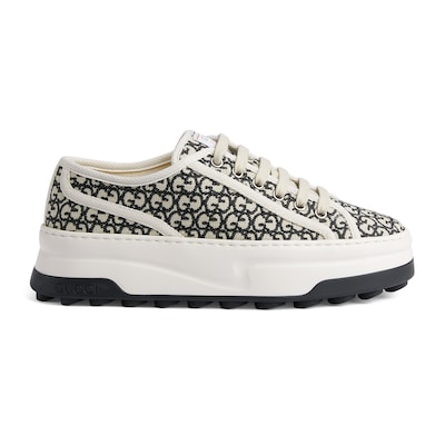 Women's GG trainer in ivory and black canvas | GUCCI® 香港 Women's GG trainer in ivory and black canvas | GUCCI® 香港