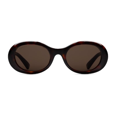Oval-shaped sunglasses in tortoiseshell acetate | GUCCI® US Oval-shaped sunglasses in tortoiseshell acetate | GUCCI® US
